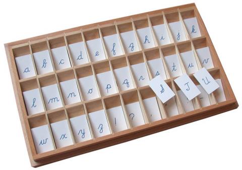 Printed Alphabet with Box. Blue, Cursive | E&O Montessori