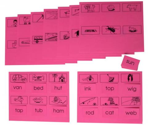 Pink Picture Sheets (9) with Word Cards (54), laminated | E&O Montessori