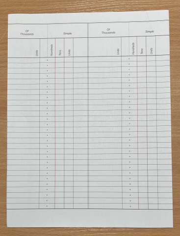 Paper for Small Bead Frame | E&O Montessori